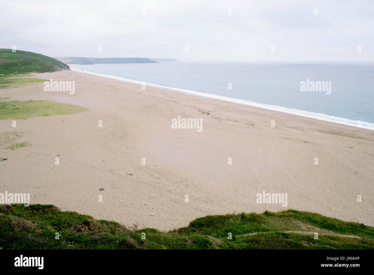 Loe Bar Porthleven harbour beach waves sea pinks Stock Photo - Alamy