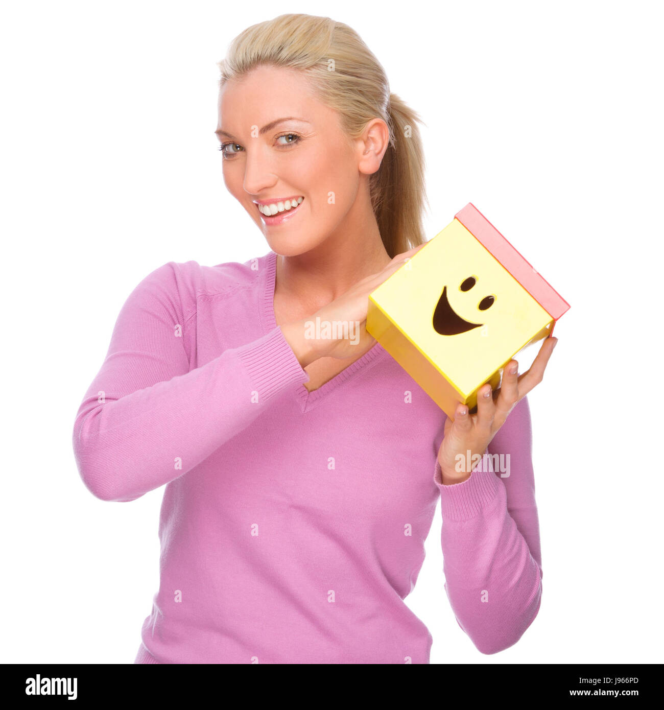 young woman with a box Stock Photo - Alamy