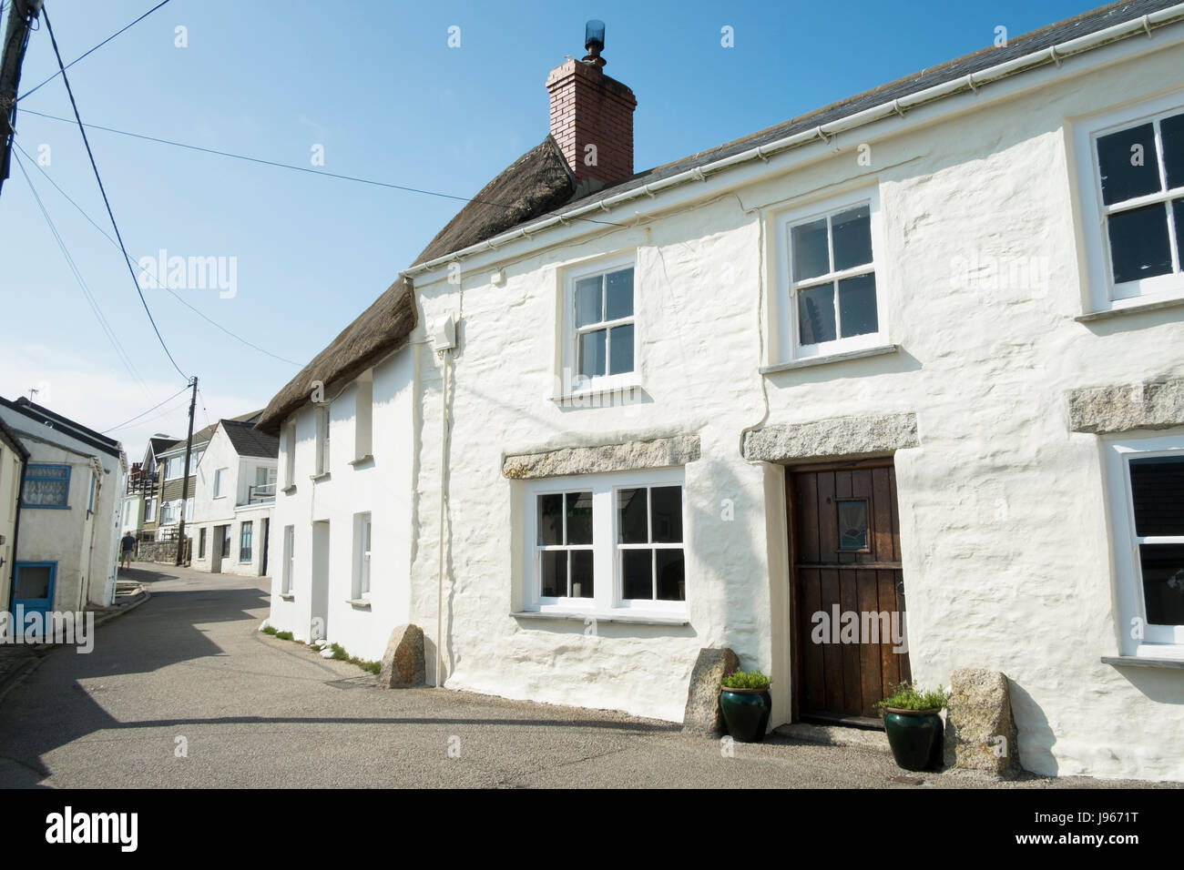 Traditional white washed cottages in Porthleven, Cornwall Stock Photo ...