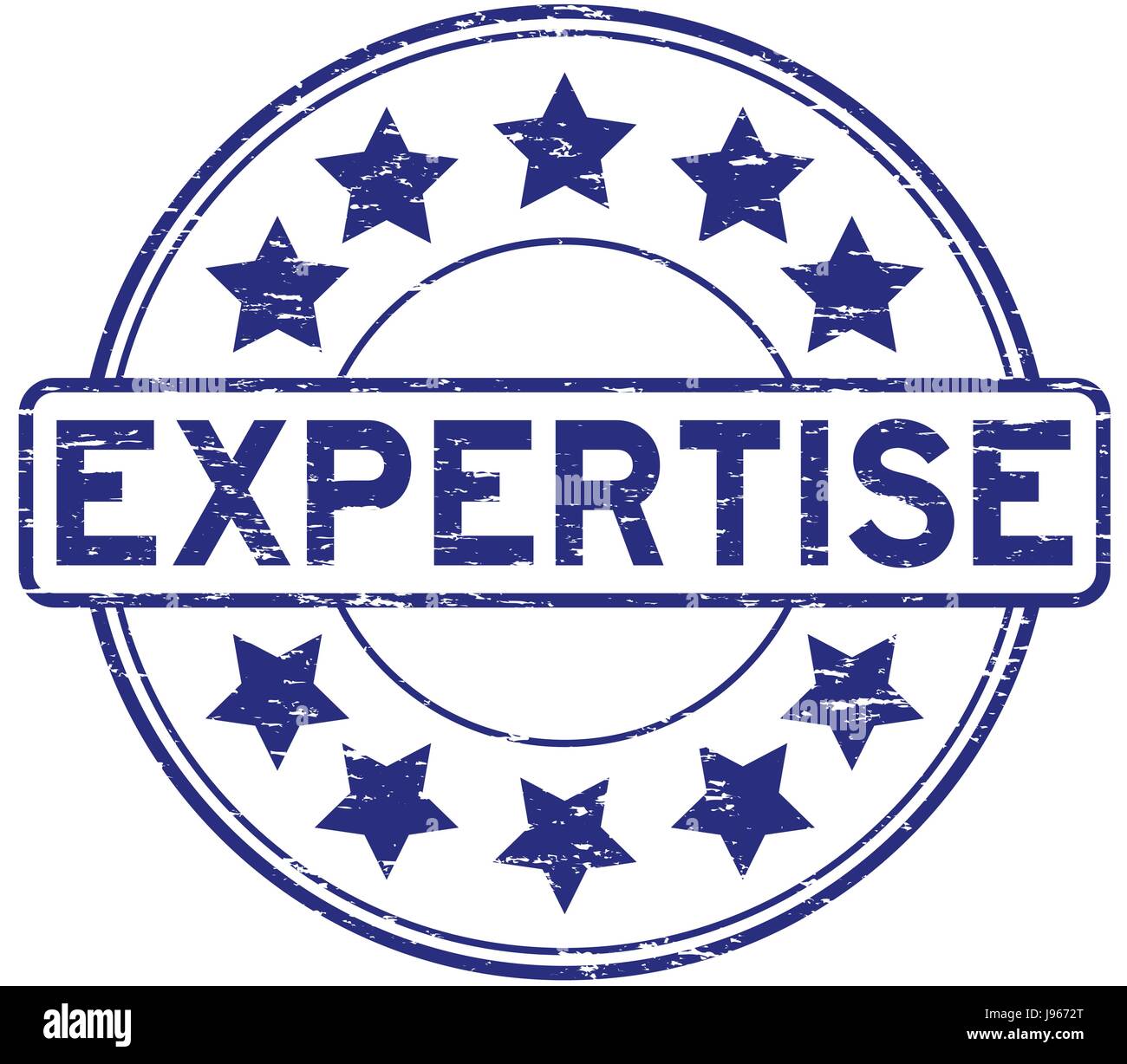 Grunge blue expertise with star icon round rubber stamp on white ...