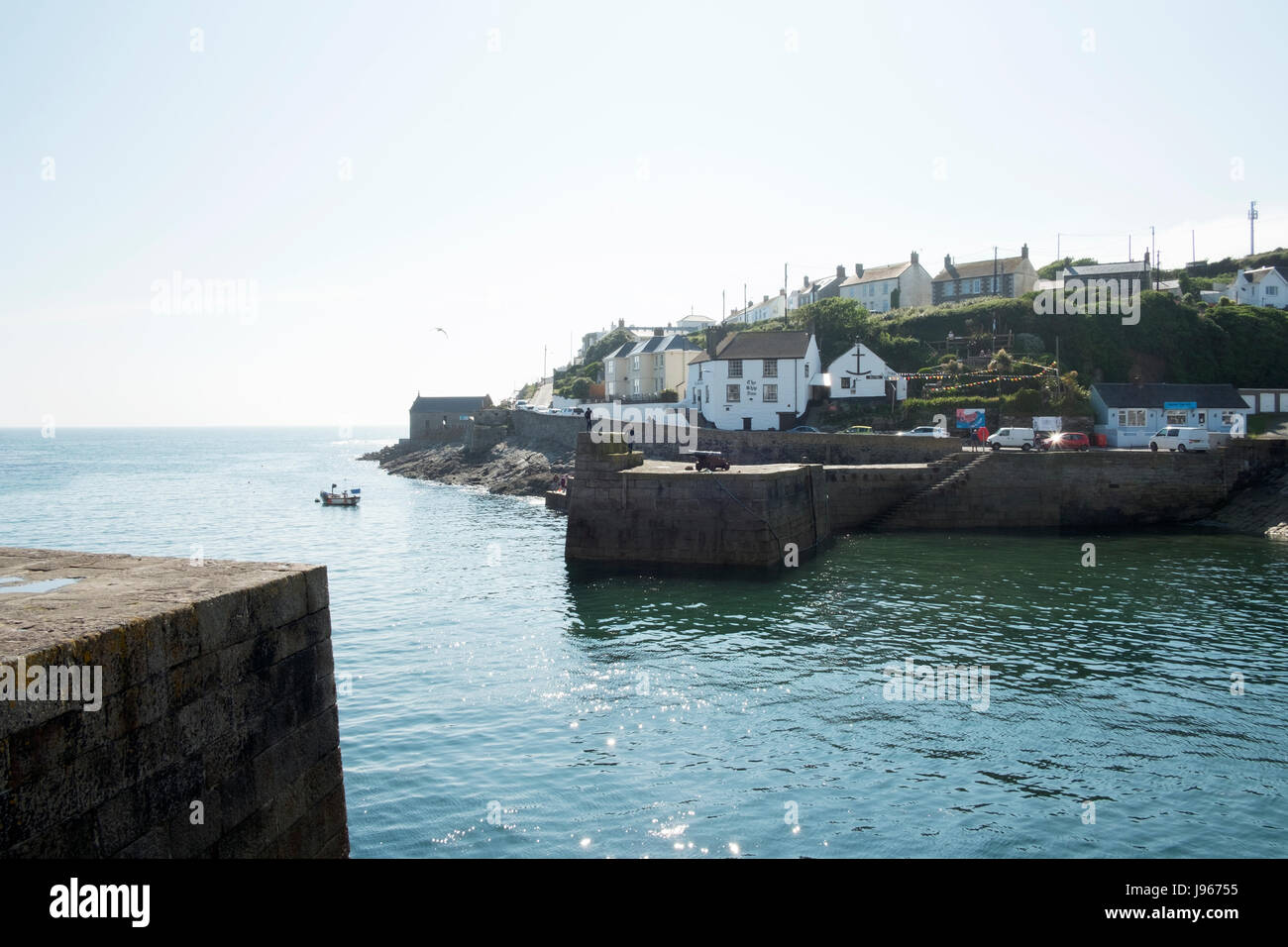 Loe Bar Porthleven harbour beach waves sea pinks Stock Photo - Alamy