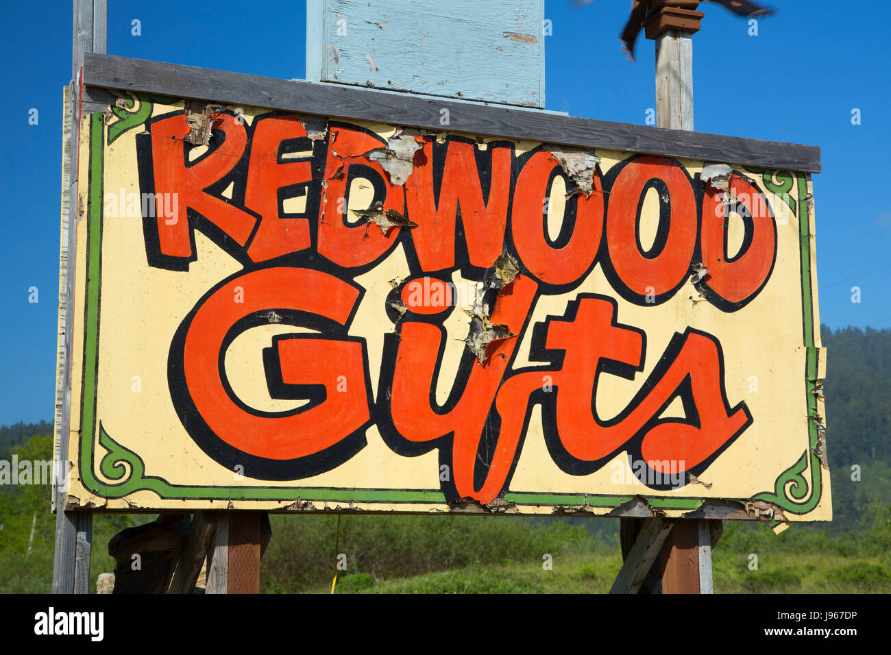Redwood carving sign, Orick, California Stock Photo - Alamy