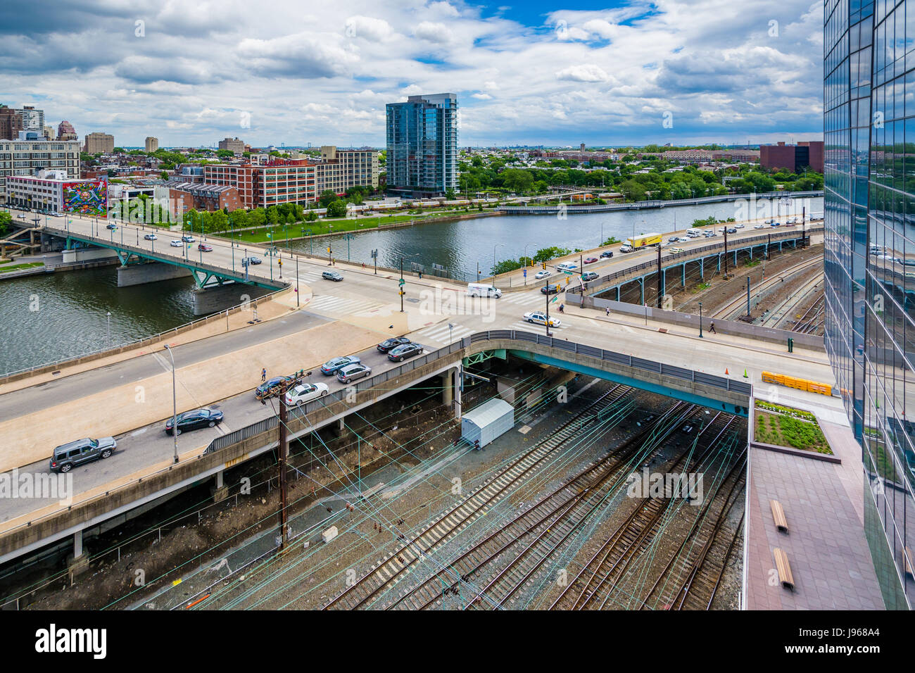 View of streets and railroad tracks along the Schuylkill River in ...