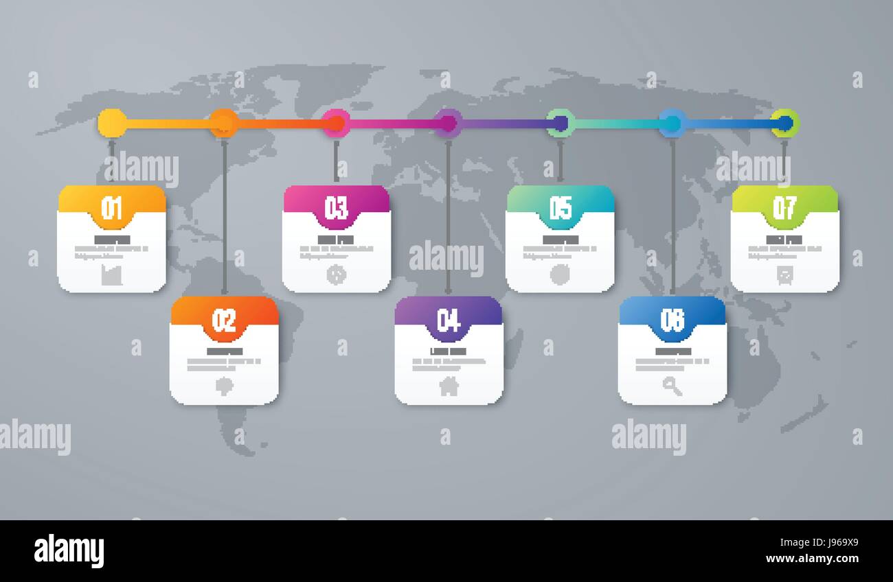 Business infographics template 7 steps with square Stock Vector Image ...