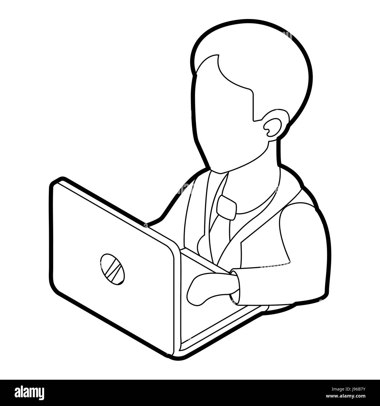 Businessman using his laptop icon, outline style Stock Vector Image ...