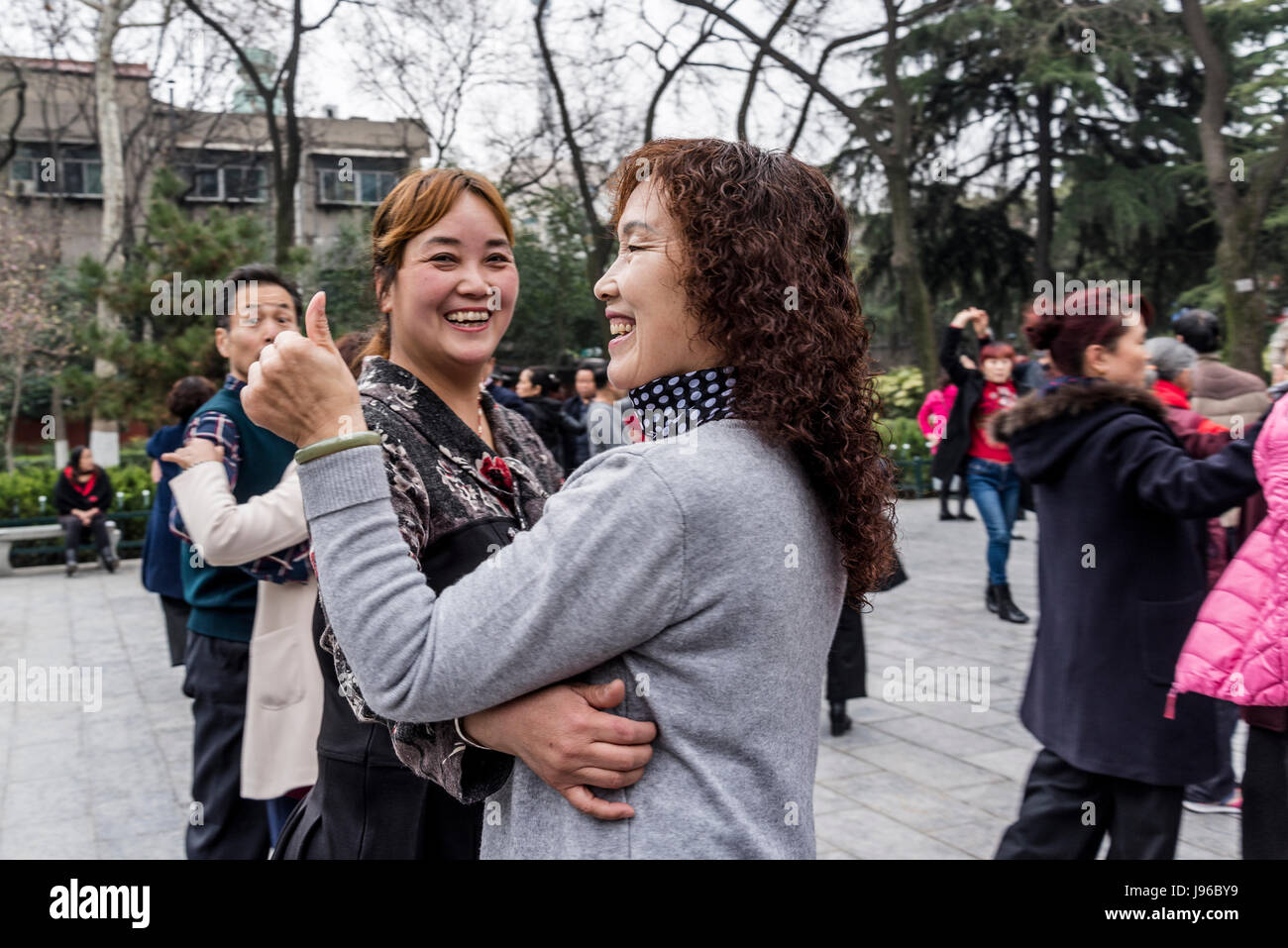 Elderly people dancing in a public park, Xi'an, Shaanxi province, China ...