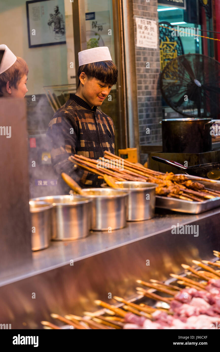 Kebabs, Street food market, Muslim Quarter, Xi'an, Shaanxi province ...