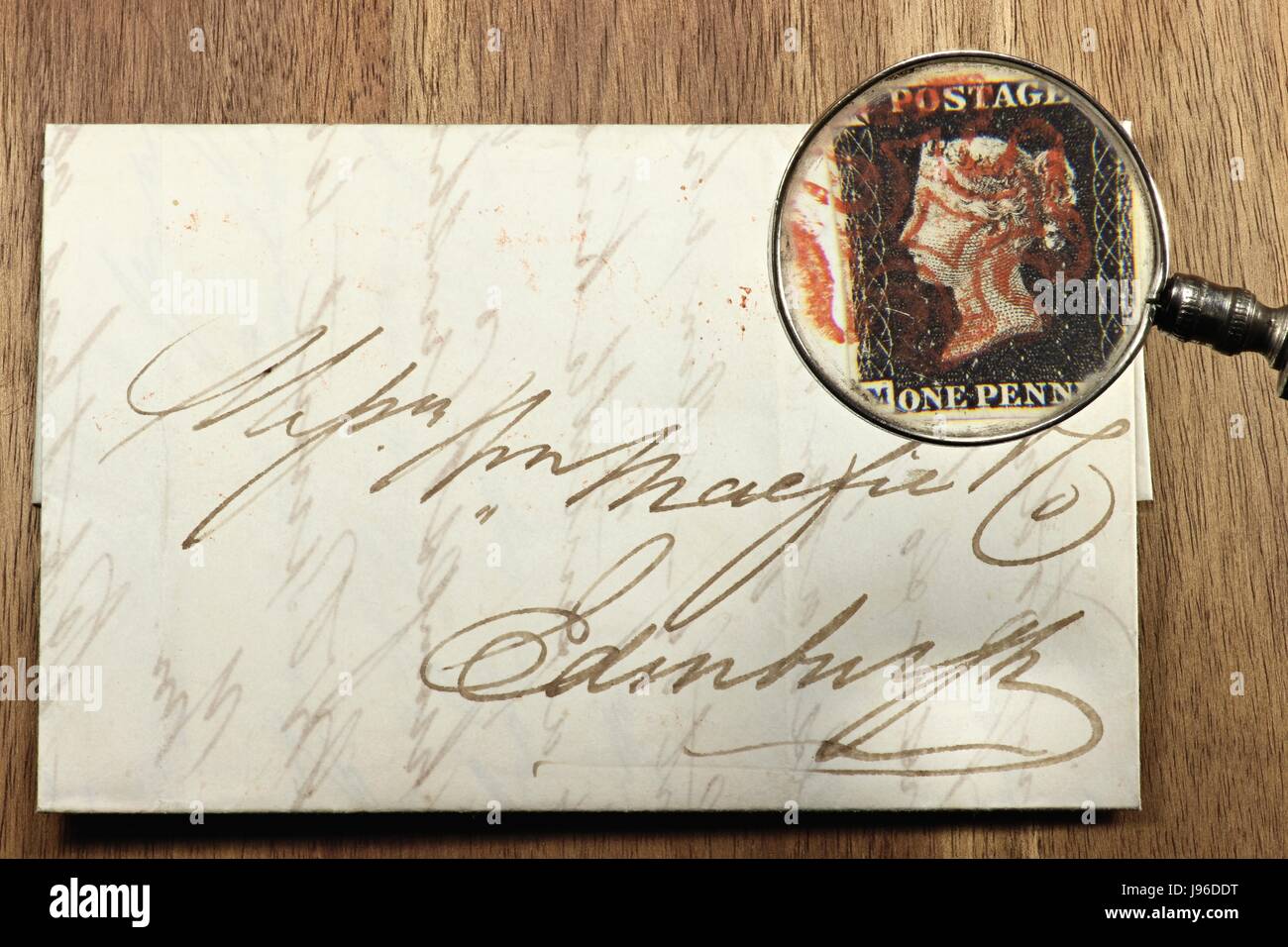 one penny black, the world's first adhesive postage stamp with red ...