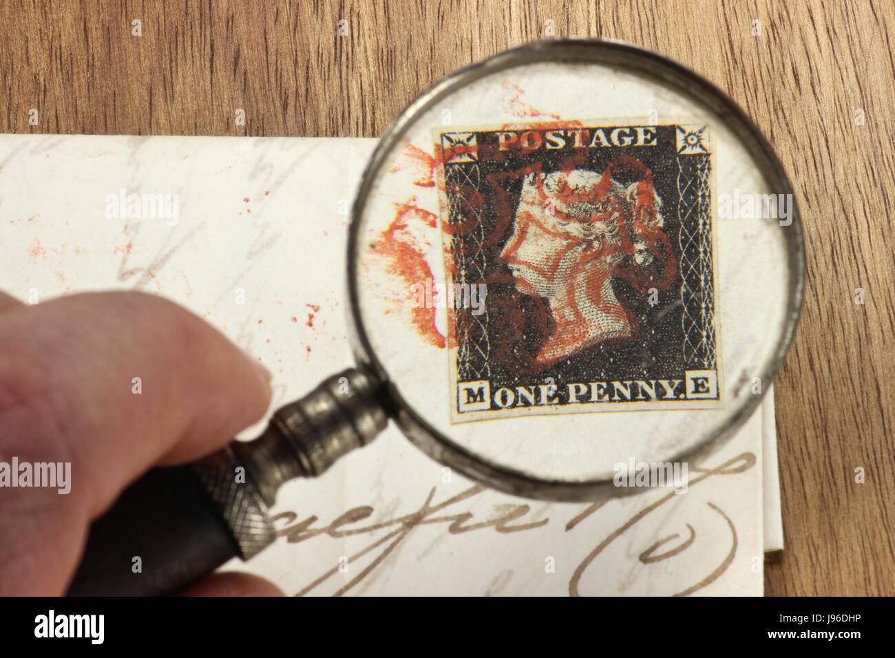 one penny black, the world's first adhesive postage stamp with red ...