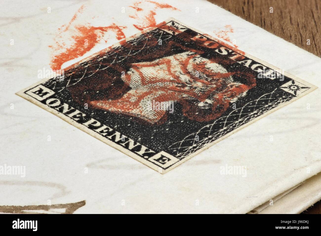 one penny black, the world's first adhesive postage stamp with red ...