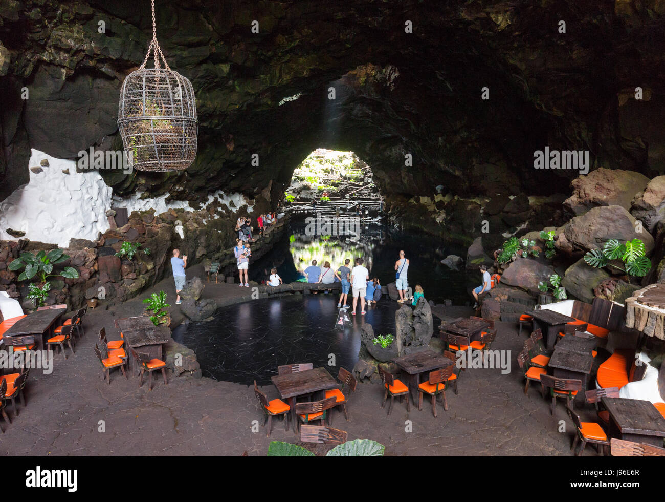 Lanzarote Jameos del Agua caves - tourists in the volcanic cave adapted ...