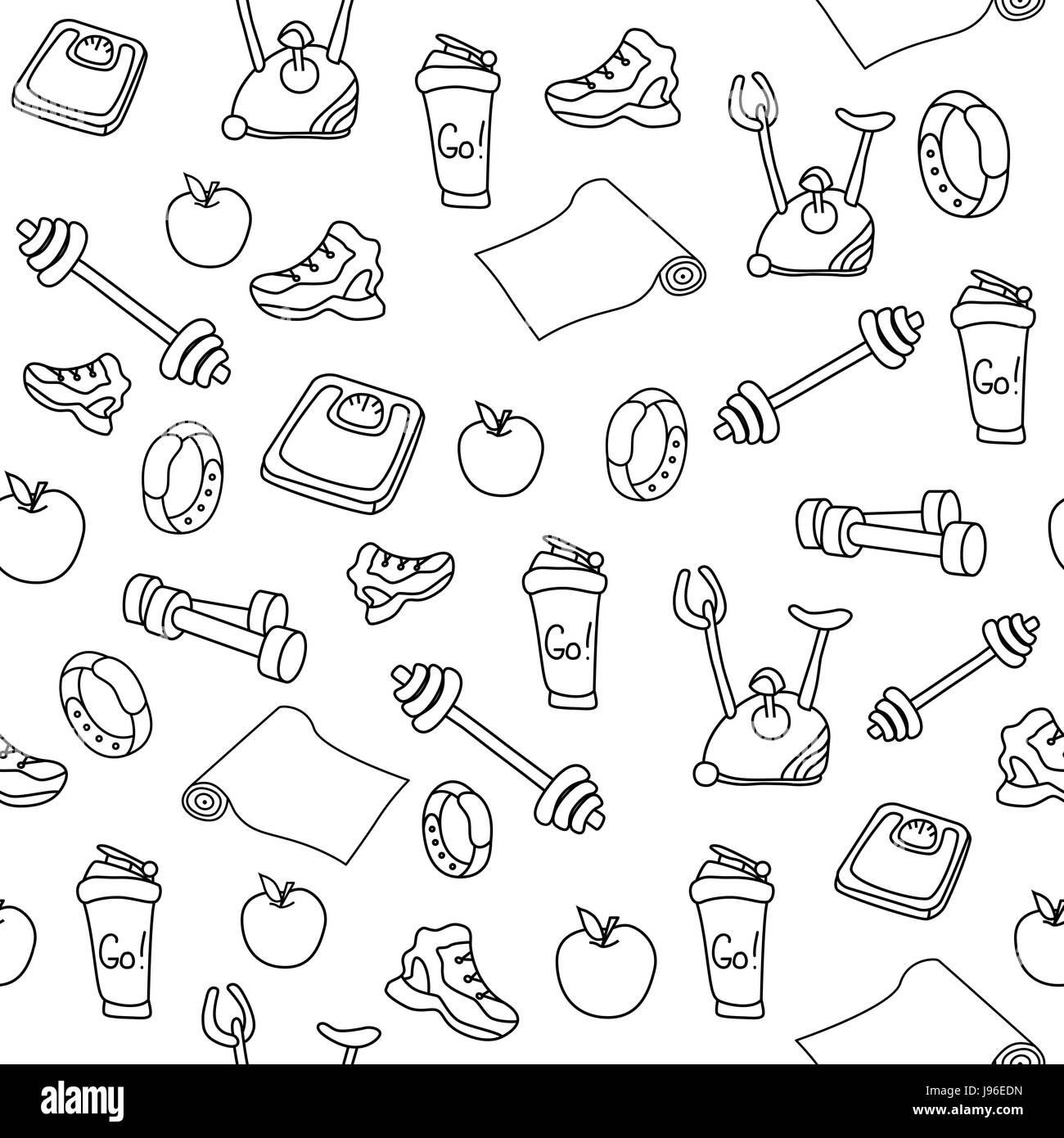 Hand drawn fitness equipment doodles Stock Vector Image & Art - Alamy