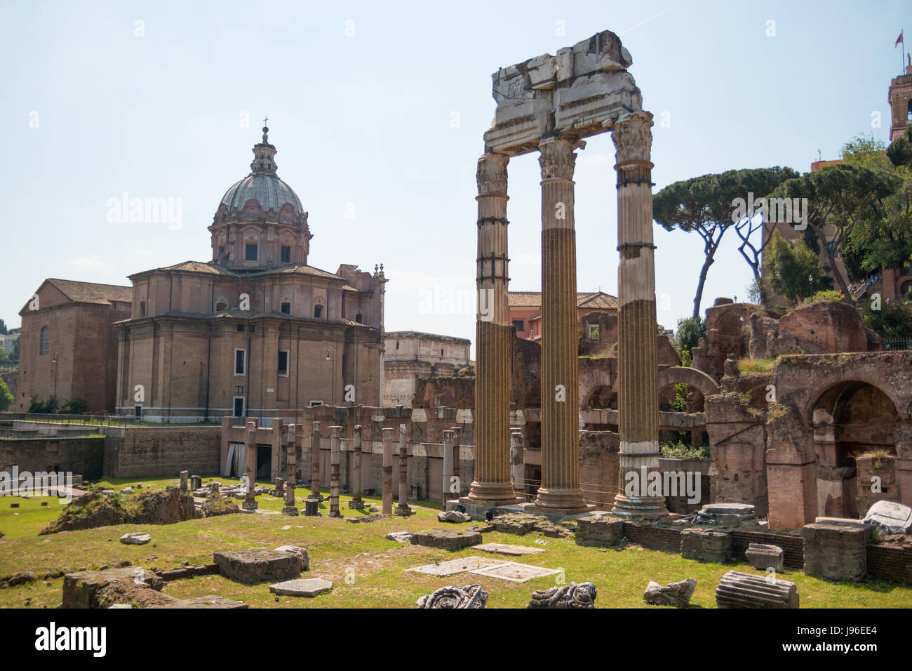 Forum, Roman ruins with cityscape of old Rome, Italy Stock Photo - Alamy