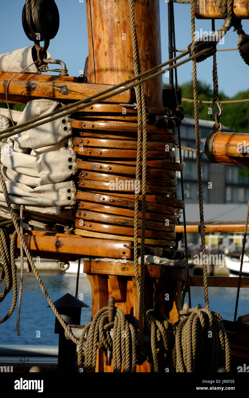 wooden rings on the mast of activ in flensburg Stock Photo - Alamy
