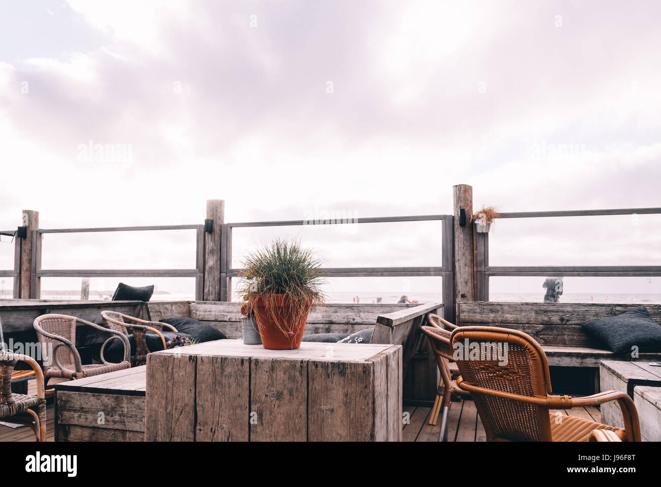 Beach bar a windy day in the beach of The Hague Stock Photo - Alamy