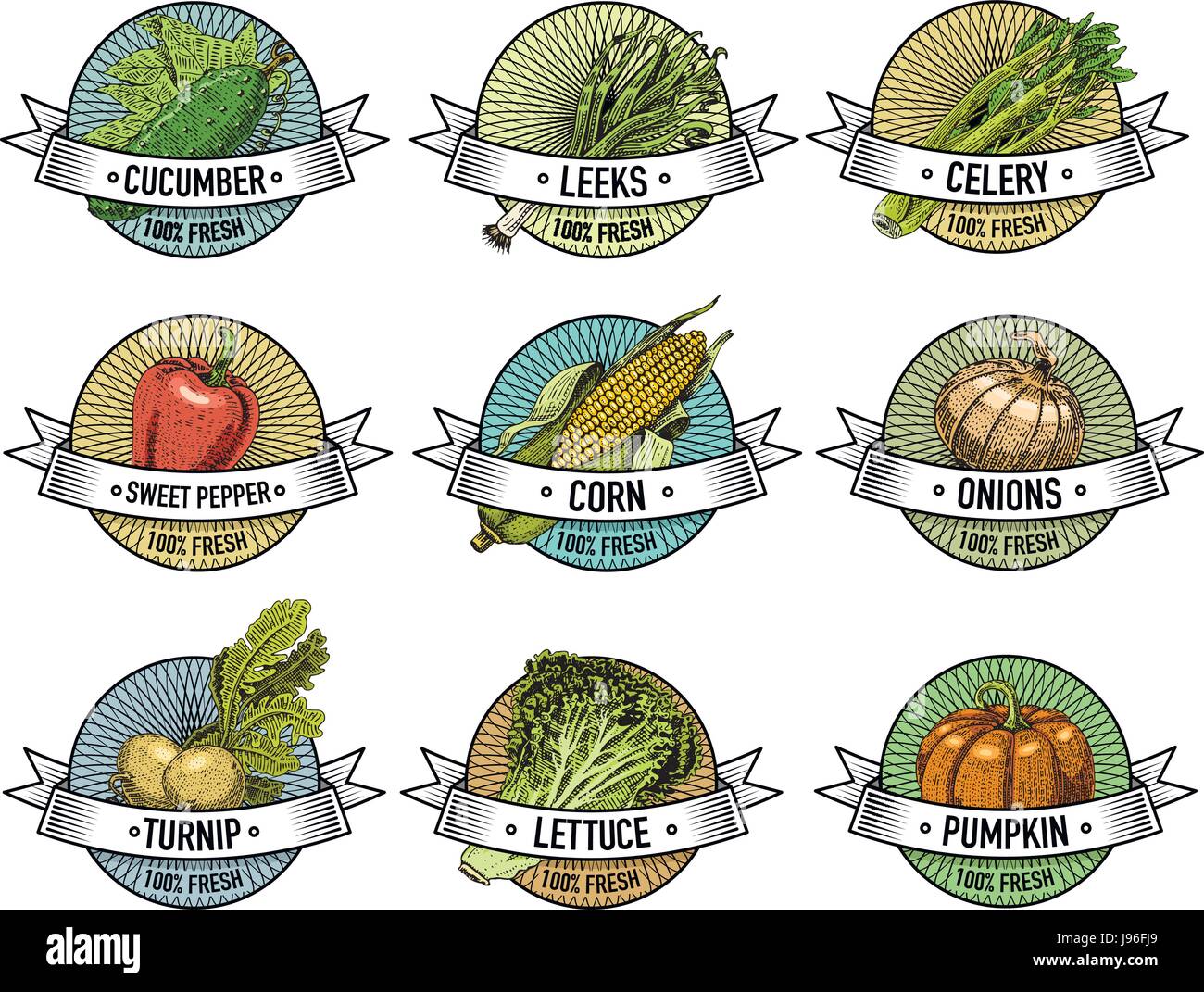 Vintage set of labels, emblems or logo for vegeterian food, vegetables ...