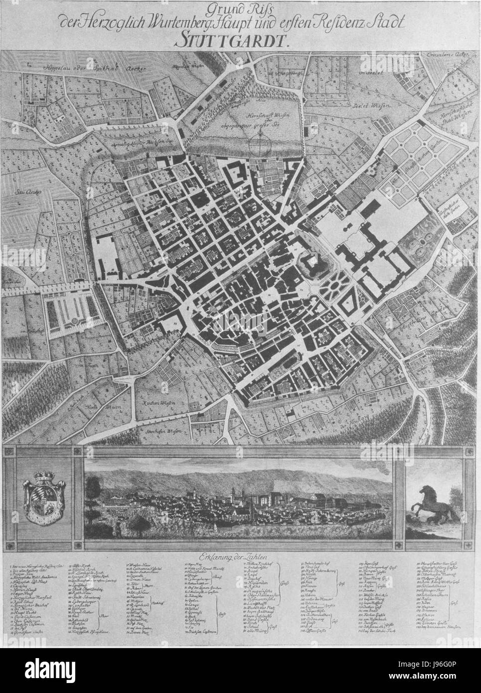 A map of Stuttgart from 1780, showing the layout of the city during the ...