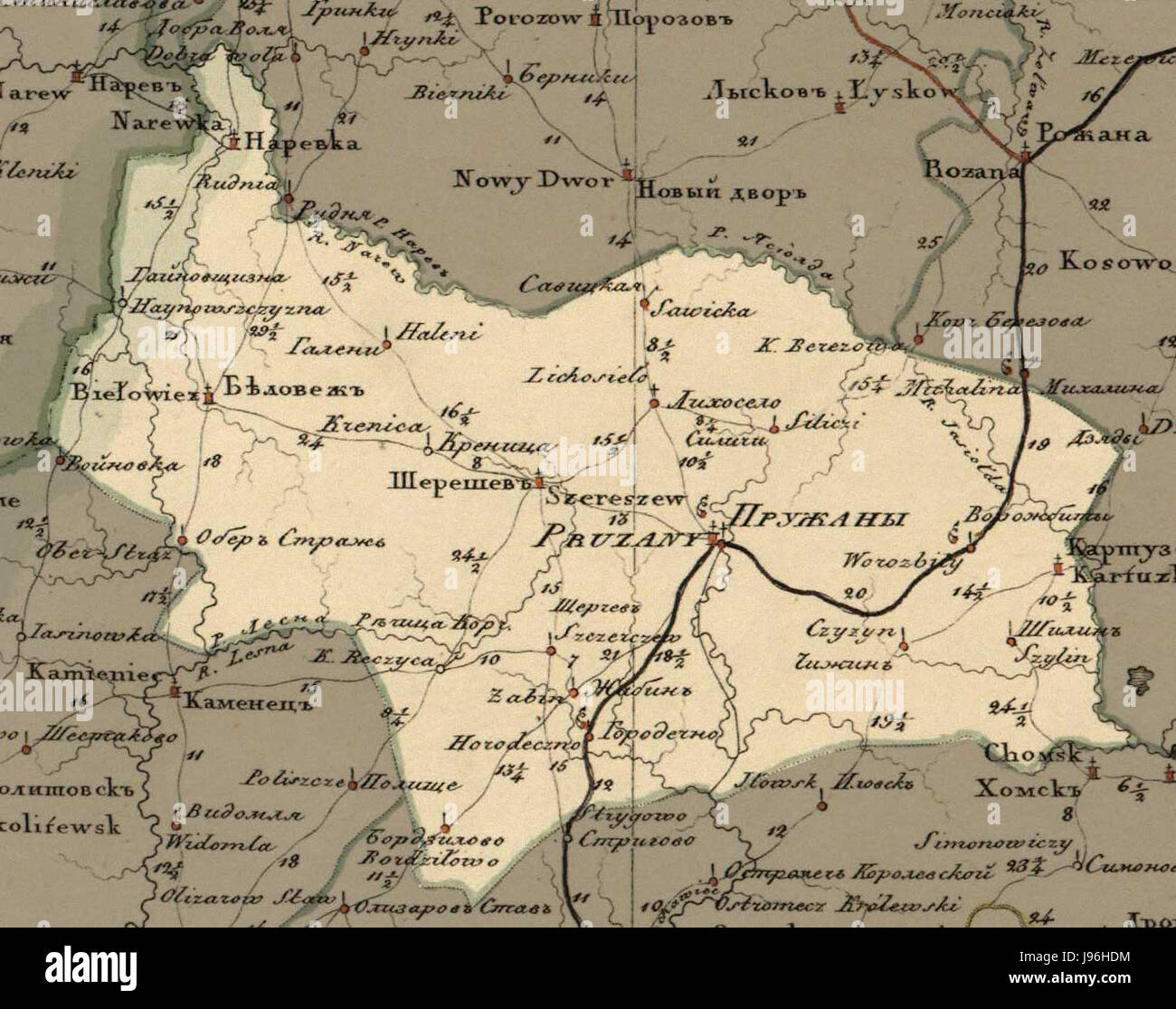 This is a map of the Uezd Pruzhanskiy from 1820, showing the ...