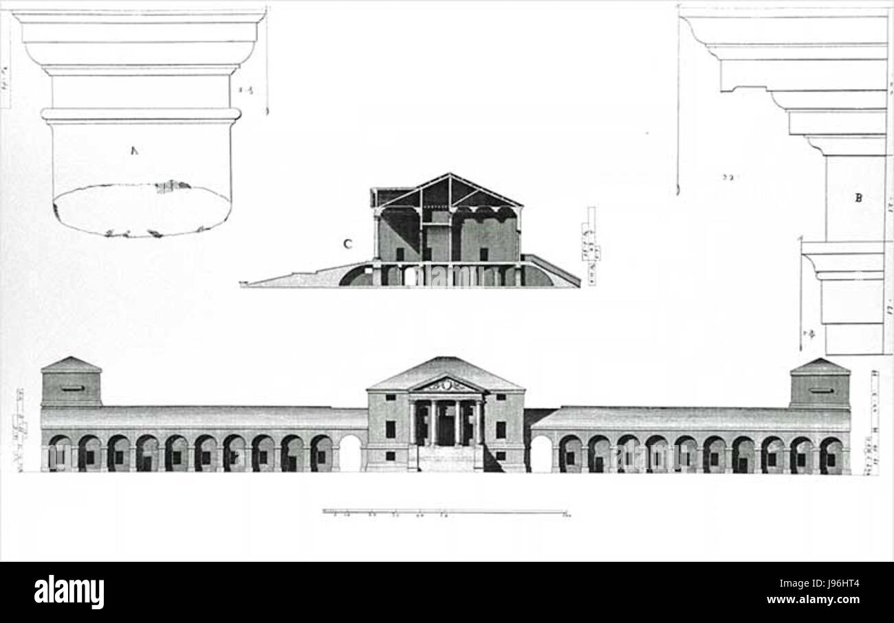 Architectural analysis of Villa Emo, featuring designs by Bertotti and Scamozzi from 1781 Stock ...