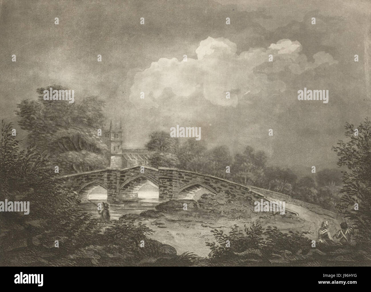 View of Ferry Bridge Yorkshire 1805 Stock Photo - Alamy