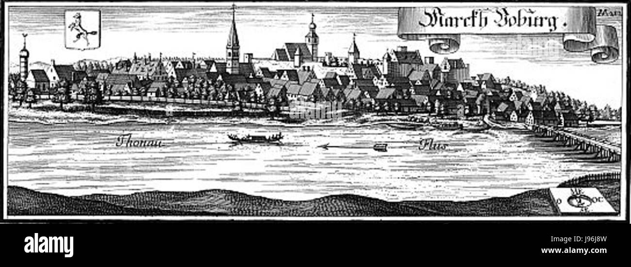 The image from Michael Wening, circa 1700, shows Vohburg, a town in ...