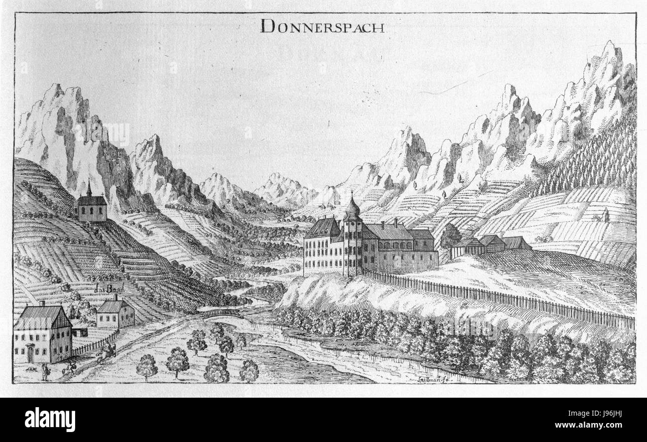 The 1743 Topographia Ducatus Stiria map by Vischer depicts Donnersbach ...