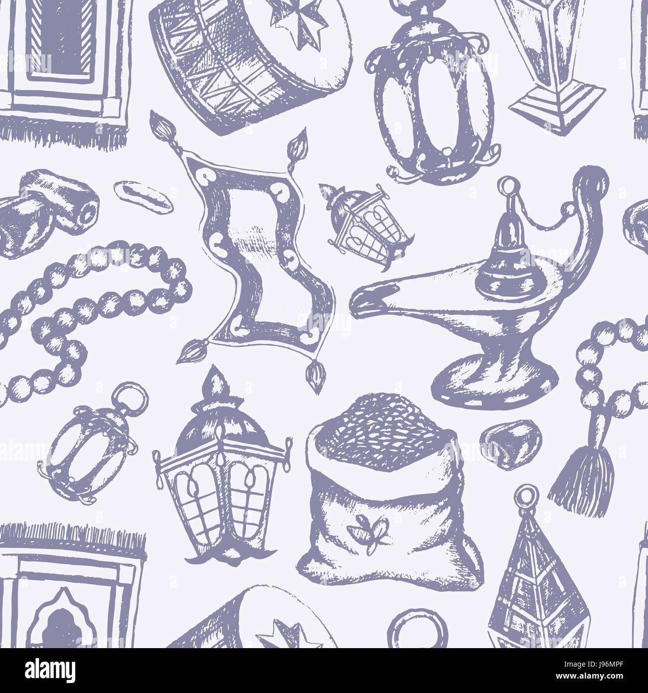Muslim Symbols - hand drawn seamless pattern Stock Vector Image & Art ...