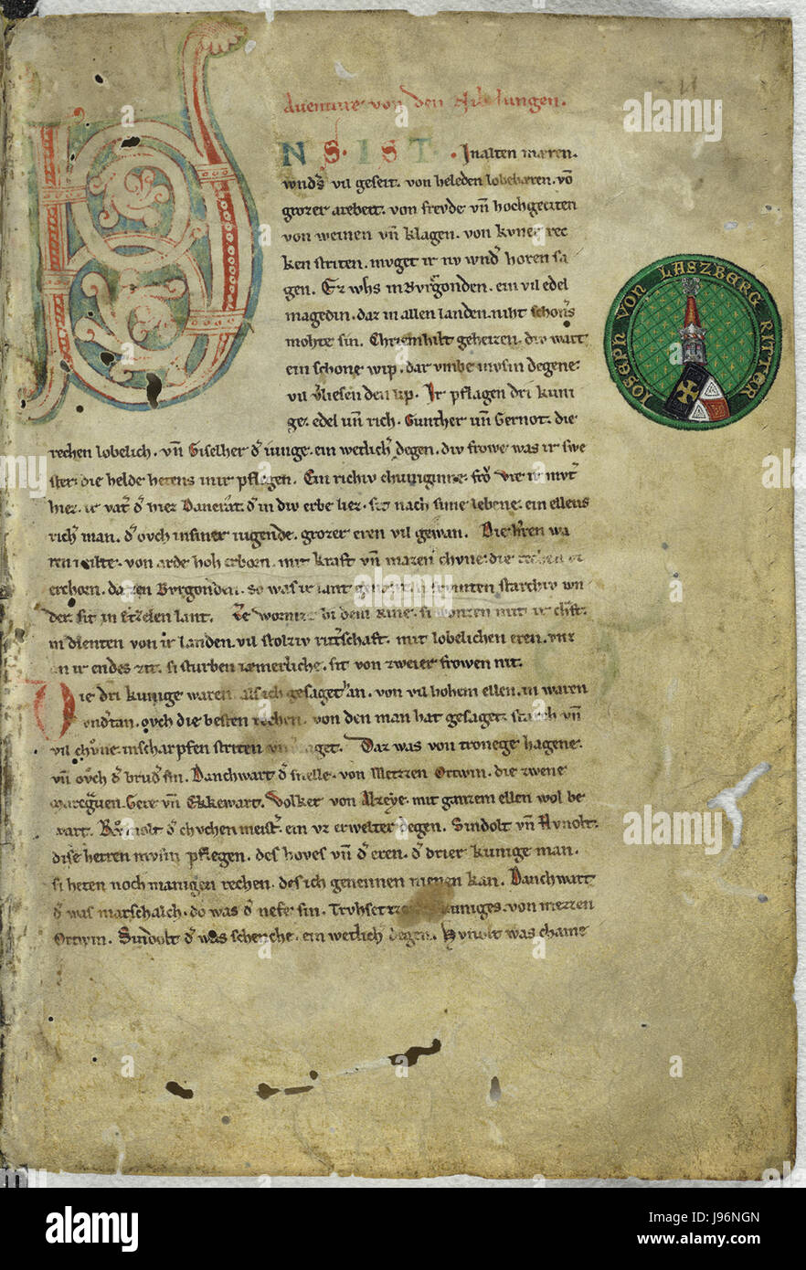 The *Nibelungenlied* is a Middle High German epic poem. The manuscript ...
