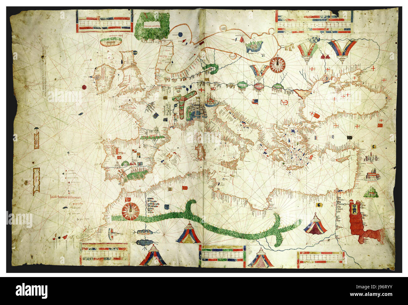Portolan chart by Albino de Canepa 1489 Stock Photo - Alamy