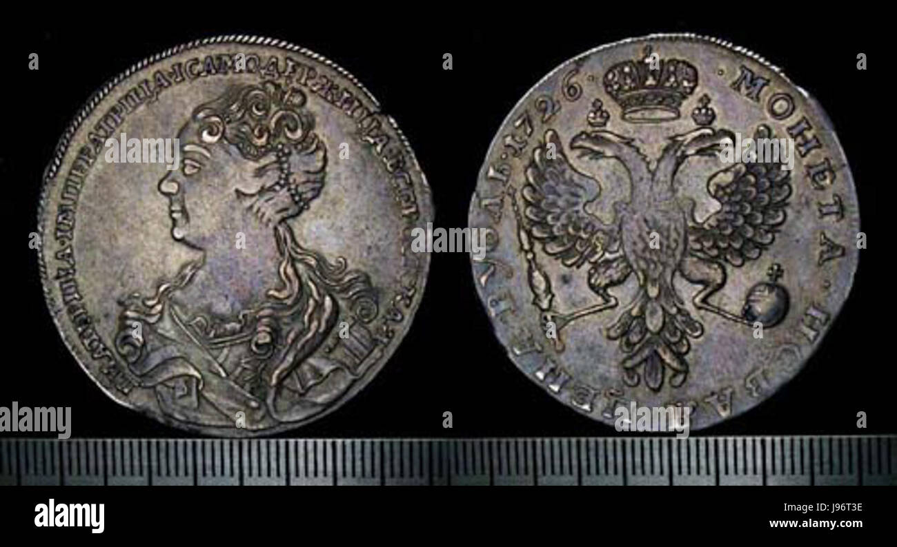 This refers to a historical Russian ruble coin minted in 1726, an ...
