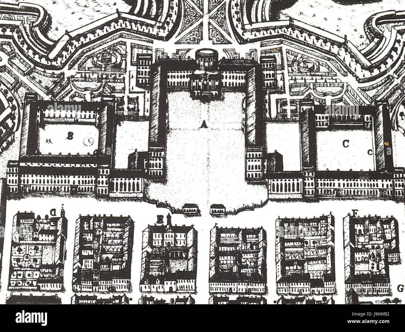 This image from 1785 by J.A. Baertels depicts Schloss Mannheim, an iconic Baroque palace located ...