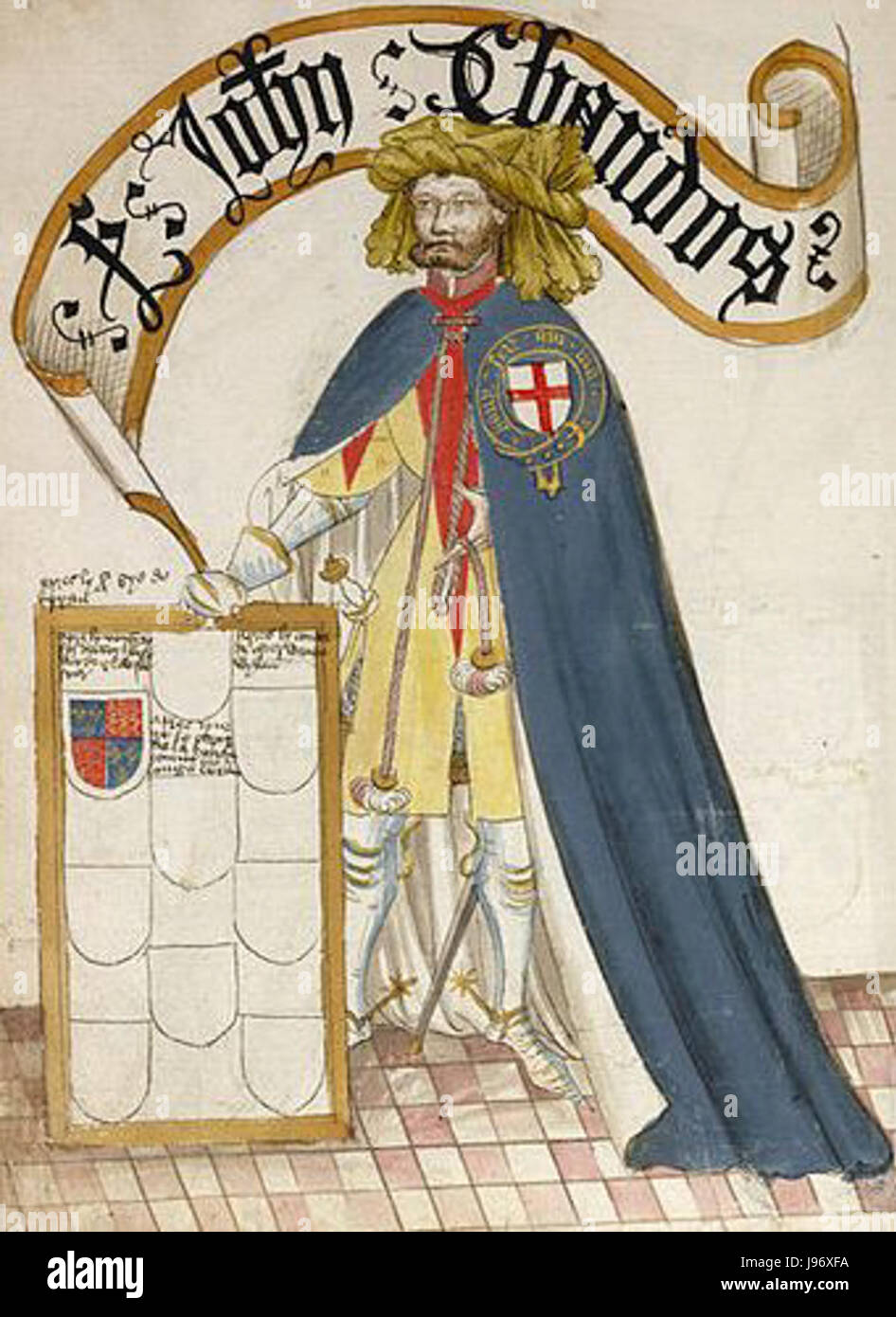 Sir John Chandos is depicted in the Garter Book, a 15th-century ...