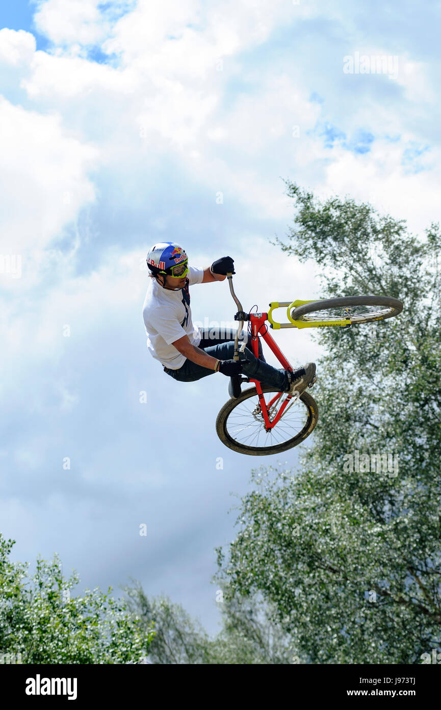 Man jumping with his MTB during a Free Ride World tour championship in ...