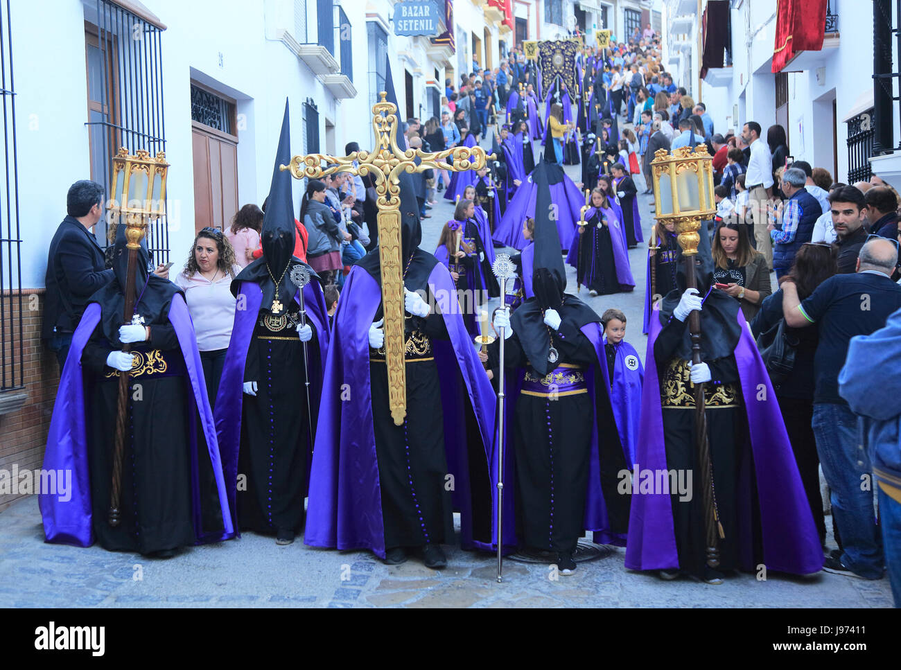 Easter Christian religious procession through streets of Setenil de las ...