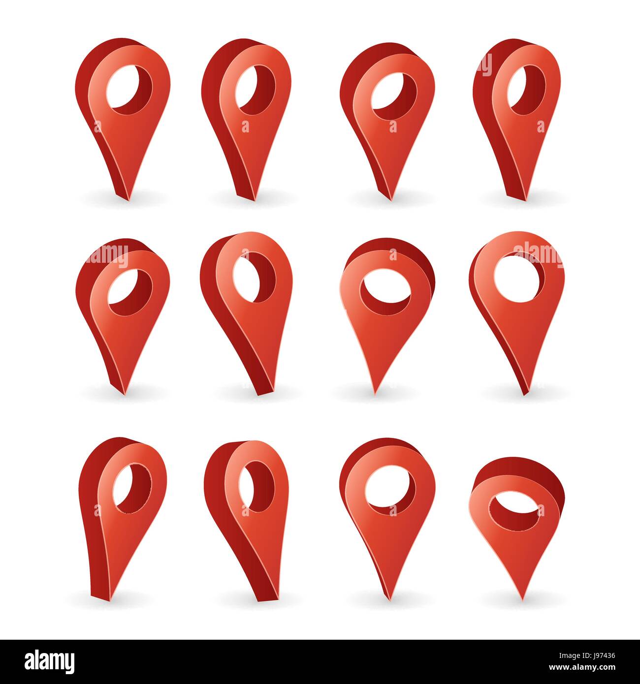 3d Map Pointer Vector. Set Red Navigator Symbol Isolated On White Background With Soft Shadow ...