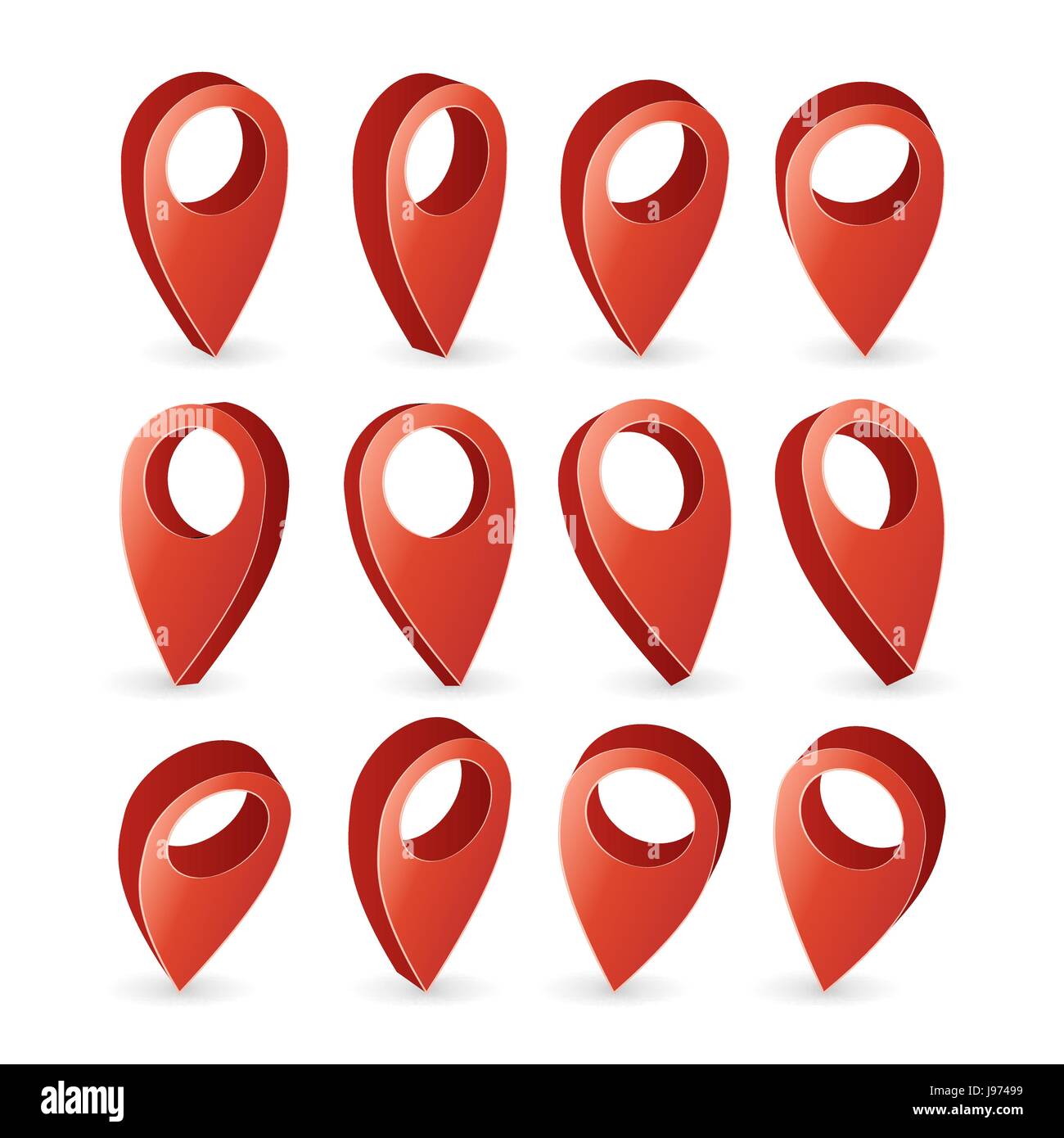 3d Map Pointer Vector. Set Red Navigator Symbol Isolated On White Background With Soft Shadow ...