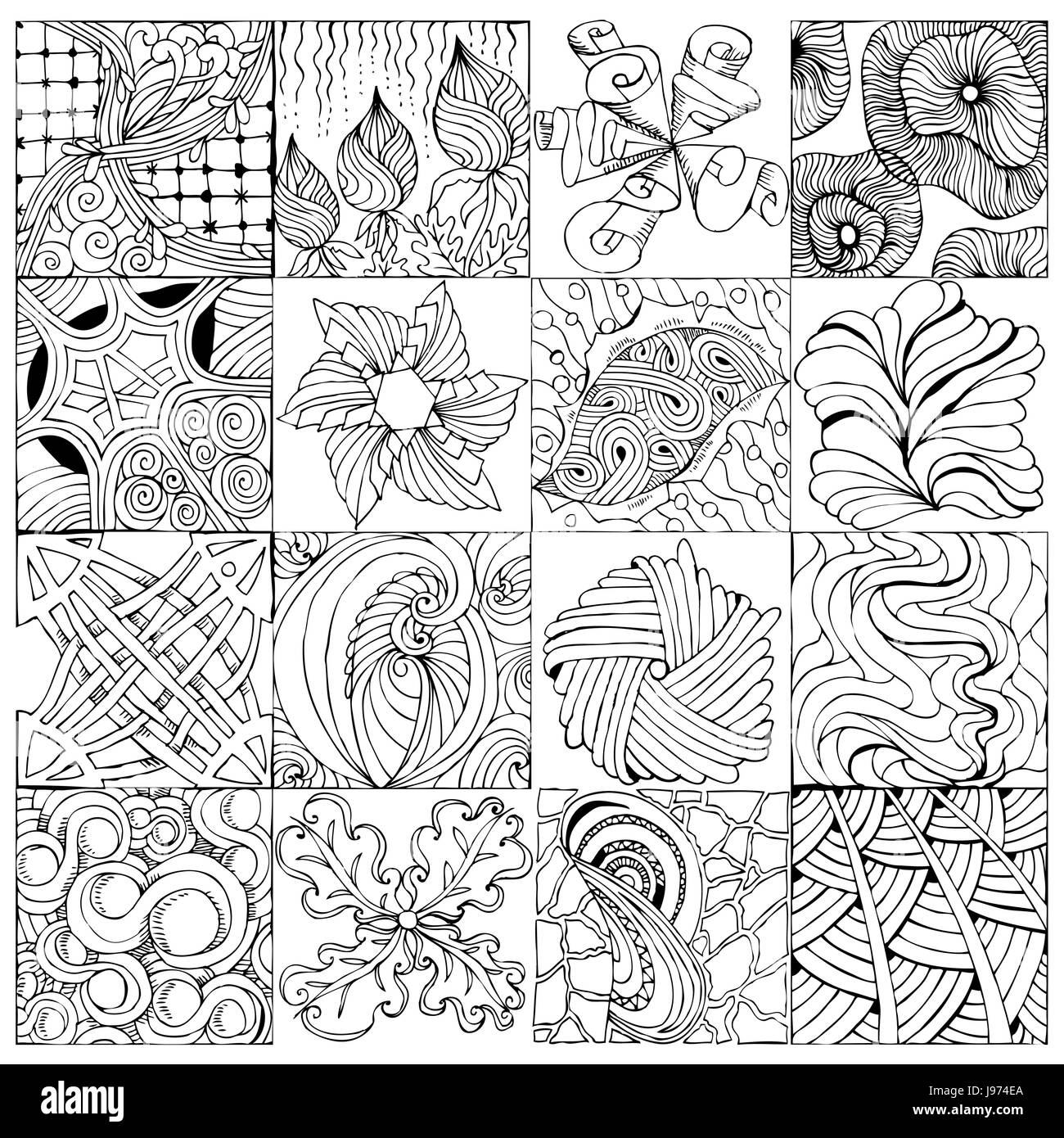 Vector Adult Coloring Book Textures. various patterns. 16 pieces Stock ...