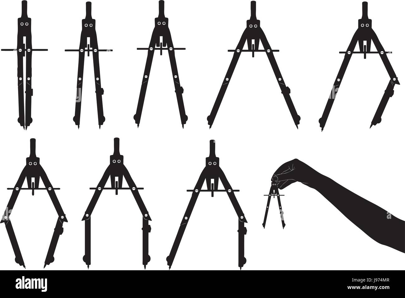 Set of different drawing compasses isolated on white Stock Vector Image ...