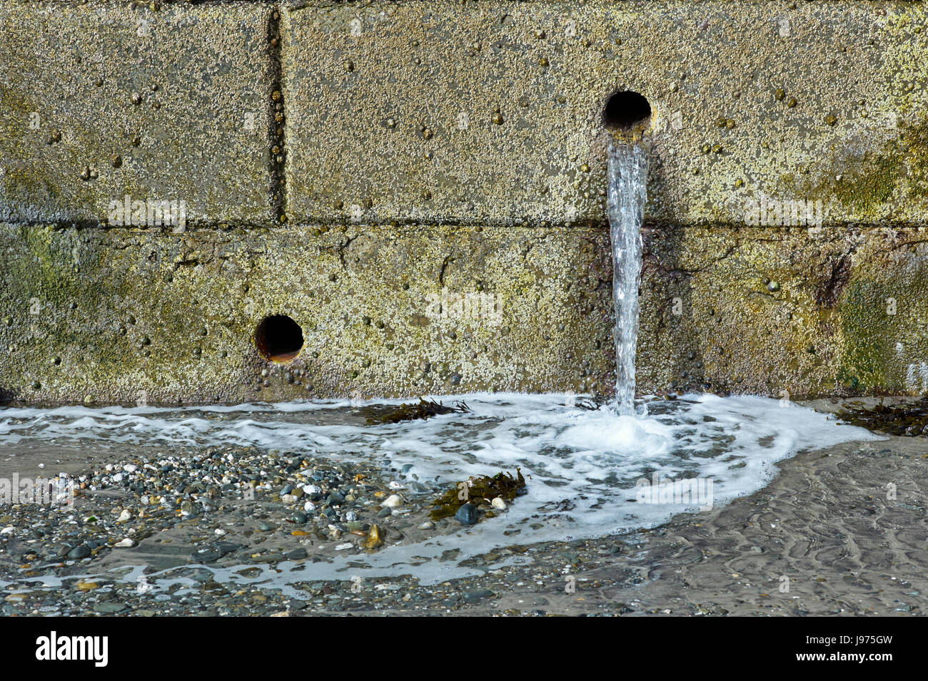 Rainwater running out at low tide onto beach Stock Photo - Alamy