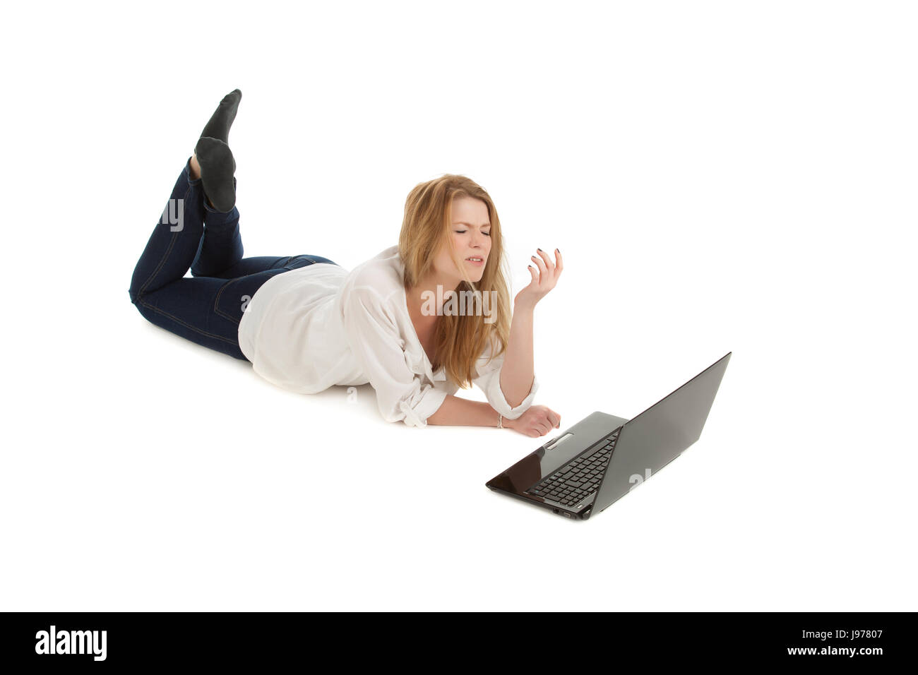 Laughing woman calculator Cut Out Stock Images & Pictures - Alamy