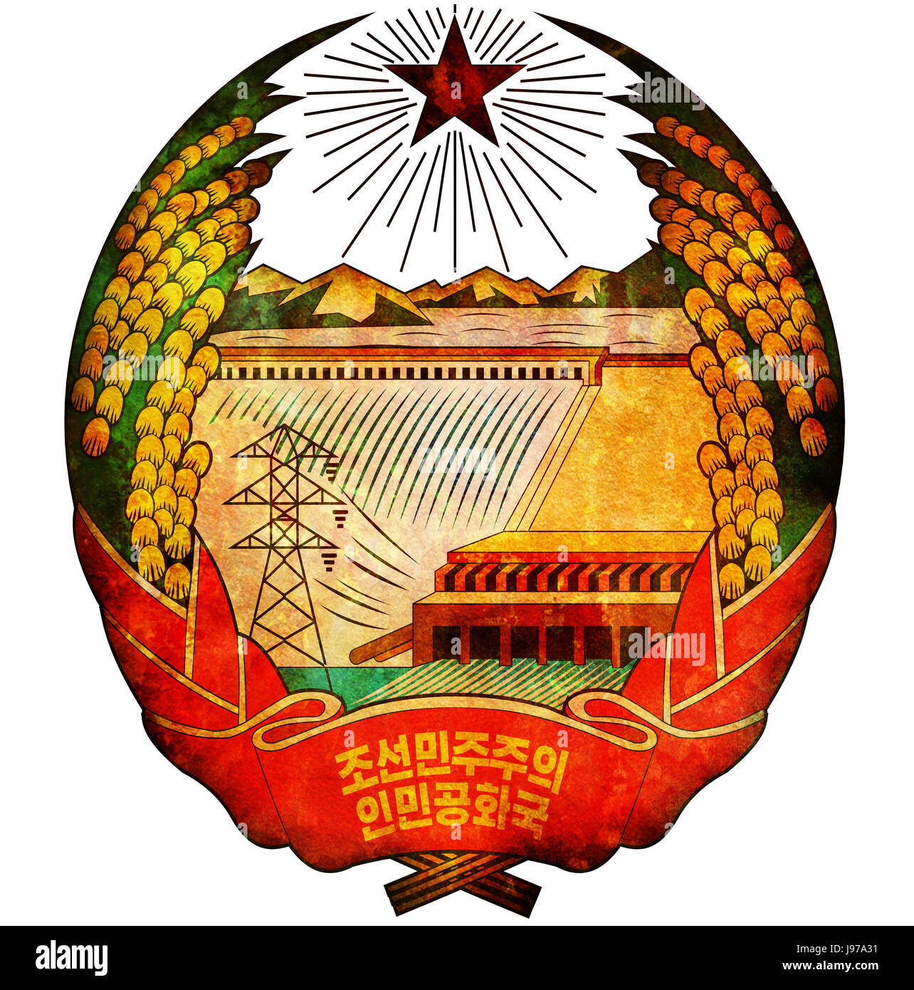 isolated, emblem, asia, vintage, illustration, flag, rusty, geography ...