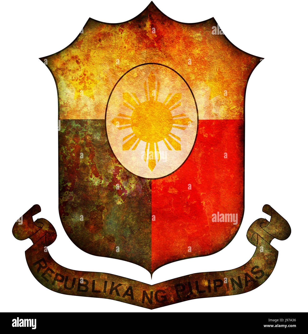 isolated, emblem, asia, vintage, illustration, flag, rusty, philippines ...