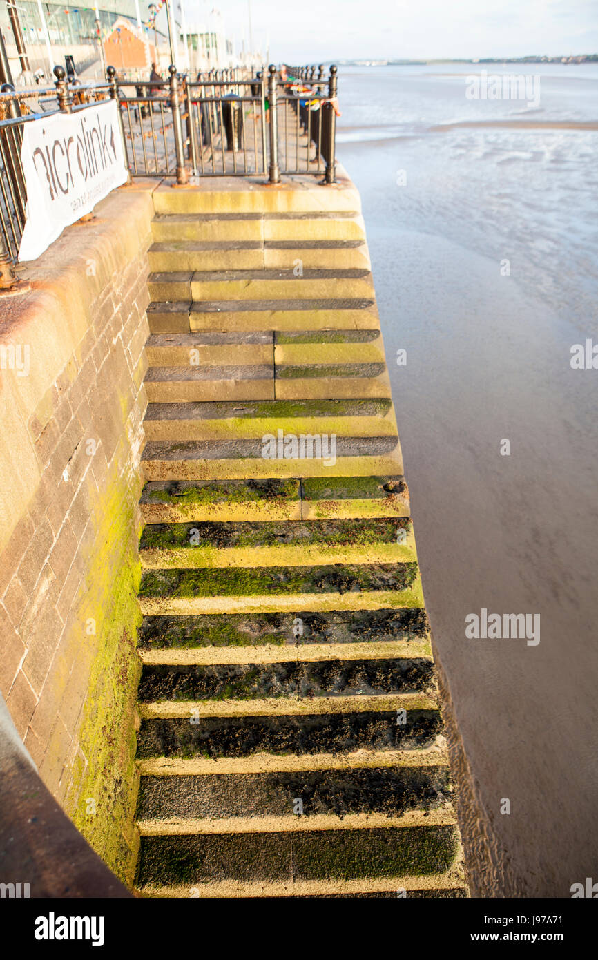 Concrete Steps down to the River Mersey, Liverpool, England uk Stock ...