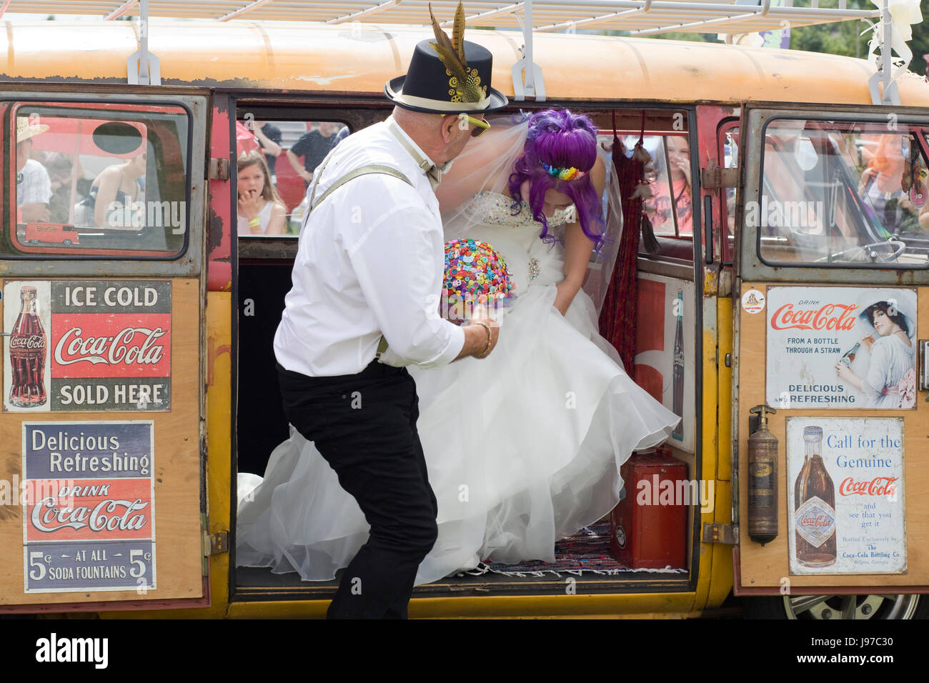 coco cola Volkswagen Camper van carrying the Bride and groom Stock ...