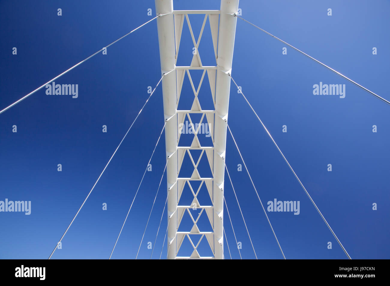 bridge, footbridge, steel, above, looking up, firmament, sky, white ...