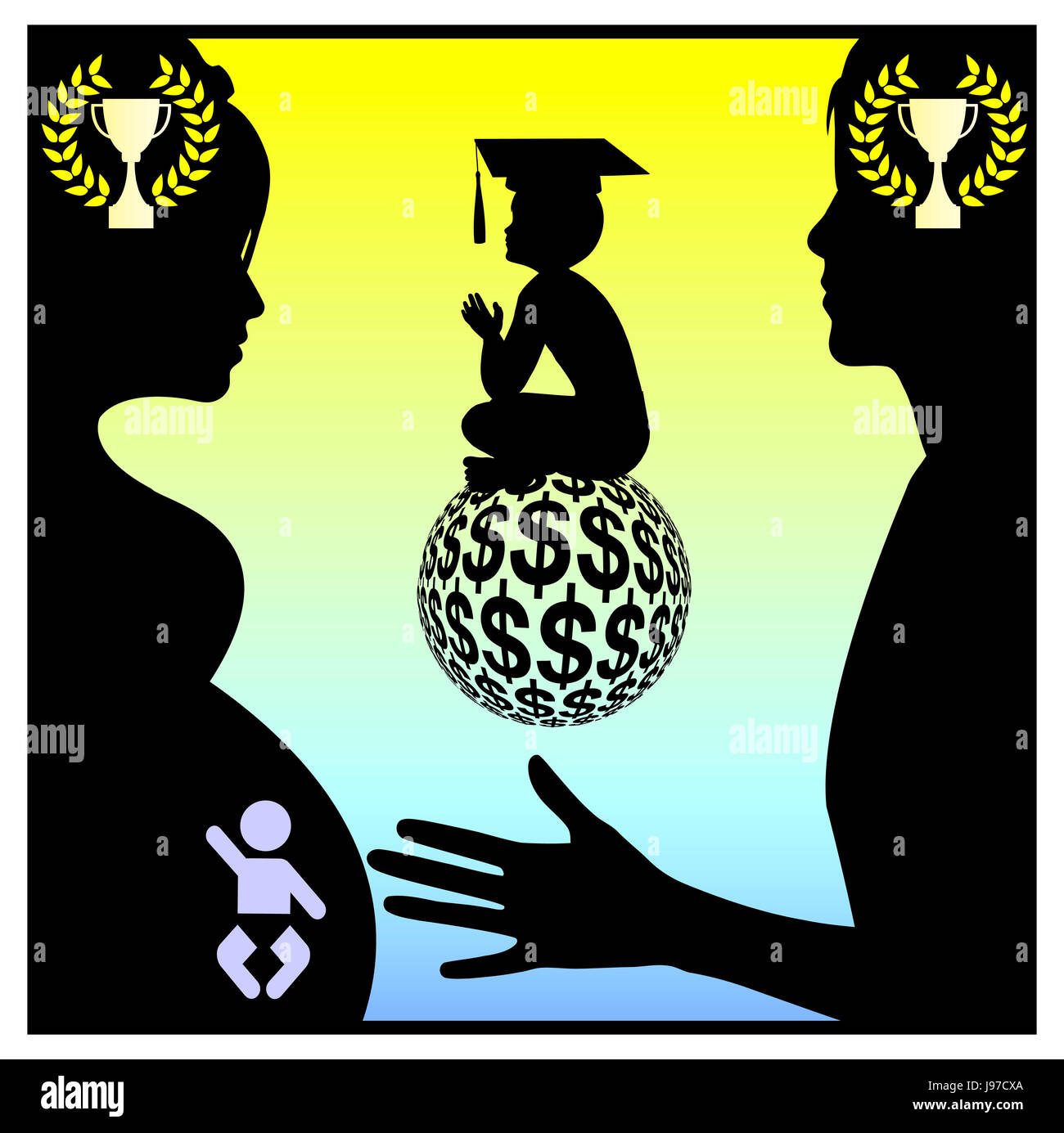 Parents with expectations for their unborn child, riches and successful ...