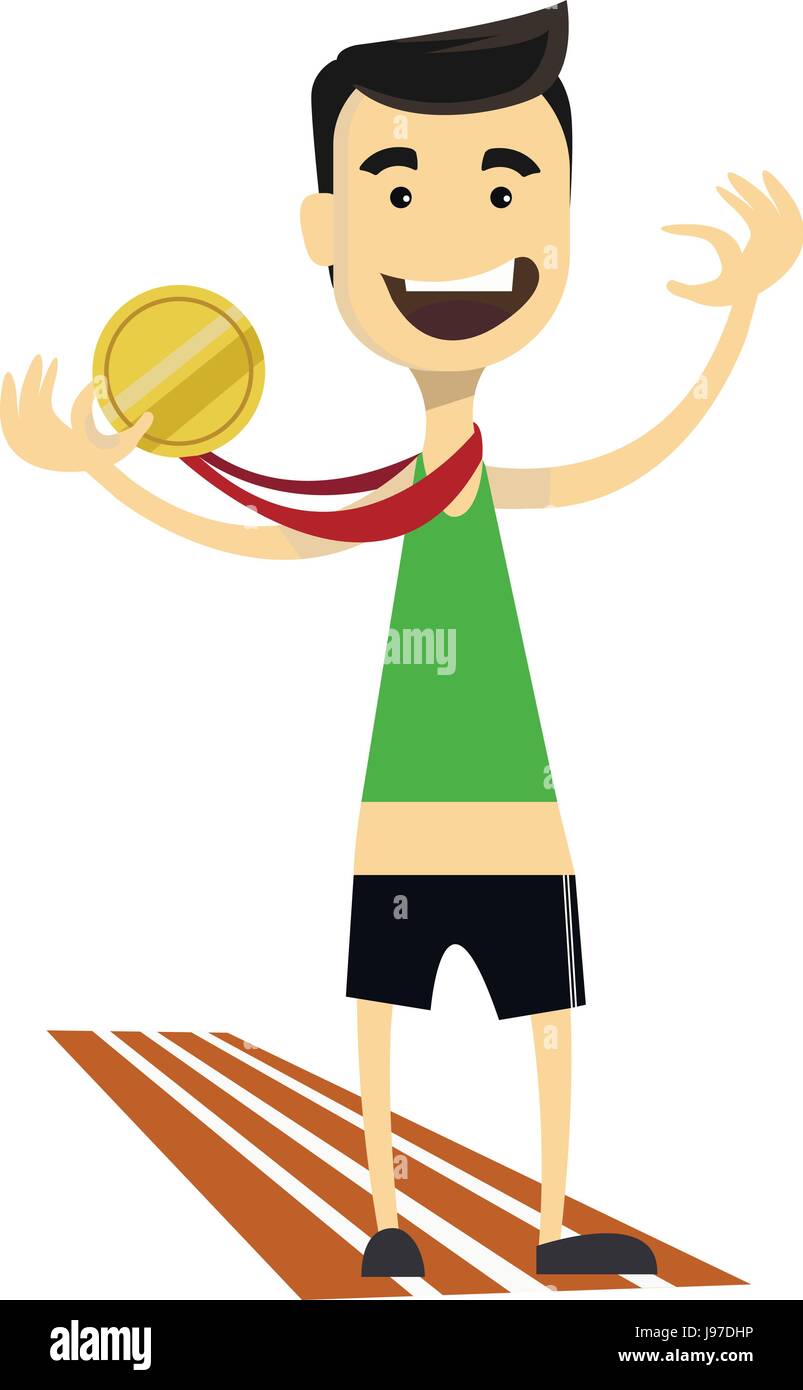 Runner wins and gets gold medal. Sporting Achievement. Vector image ...