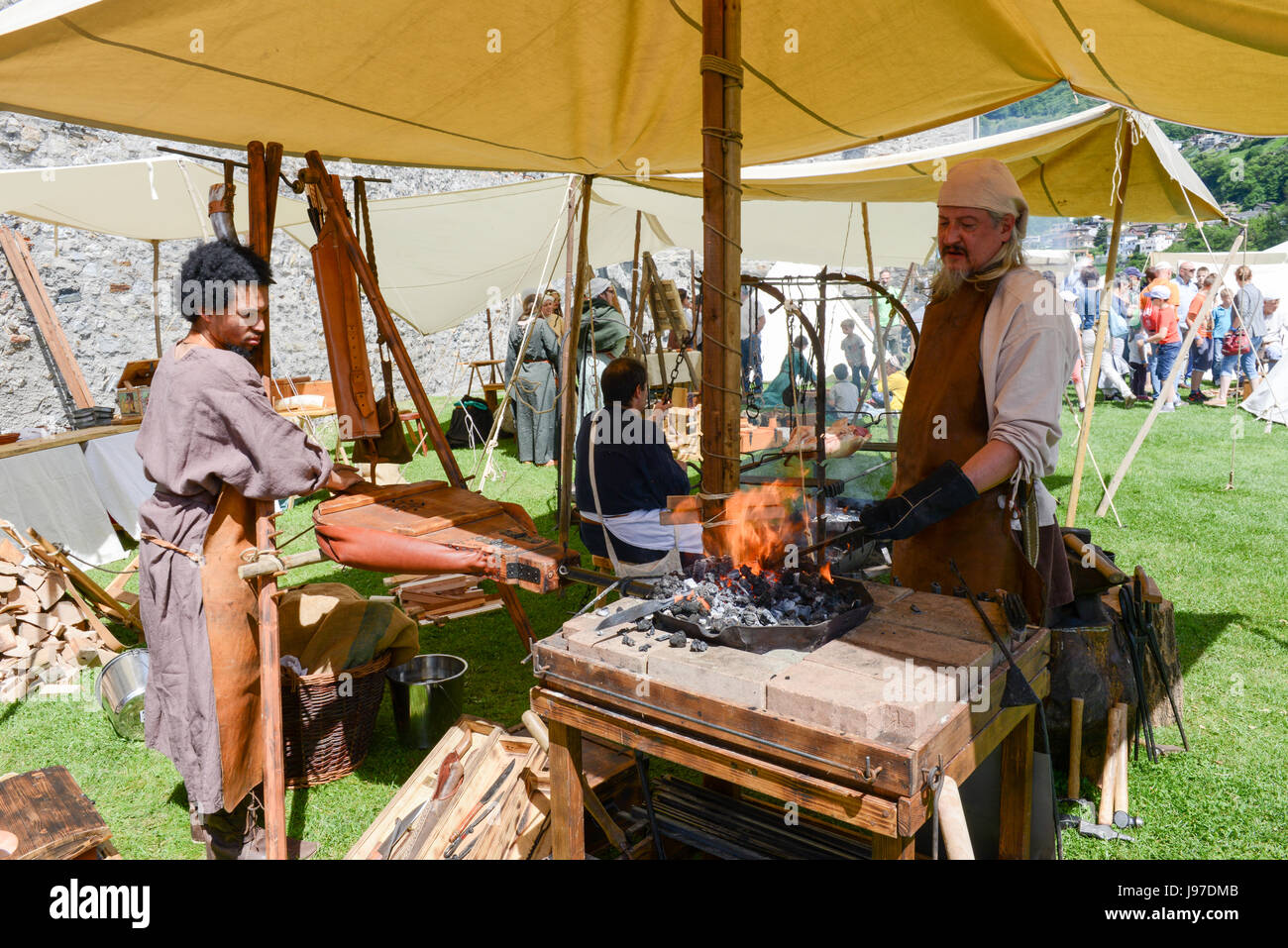 Bellinzona, Switzerland - 21 May 2017: Blacksmith who is forging a ...