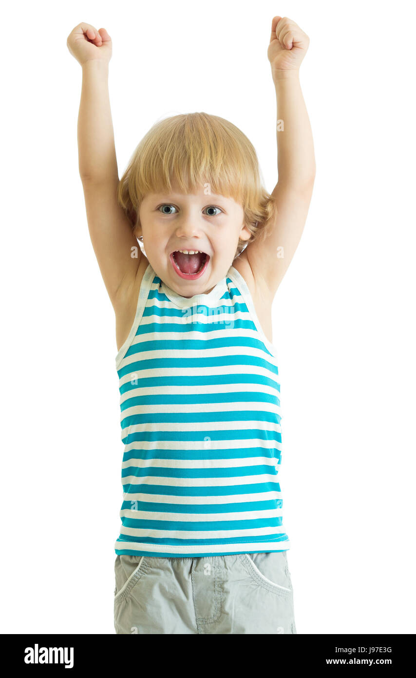 child boy with arms up looking happy Stock Photo - Alamy