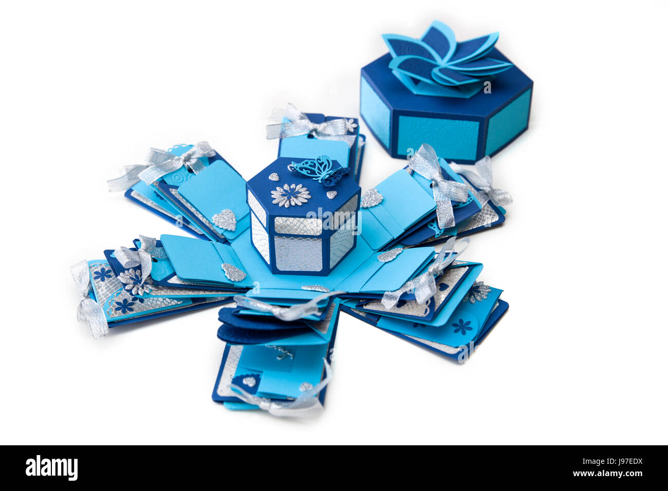 View at exploding box isolated on white Stock Photo - Alamy